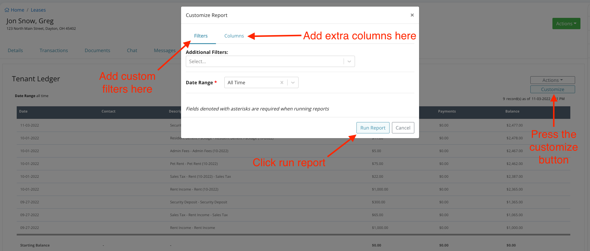 How to View a Tenant/ Lease Ledger